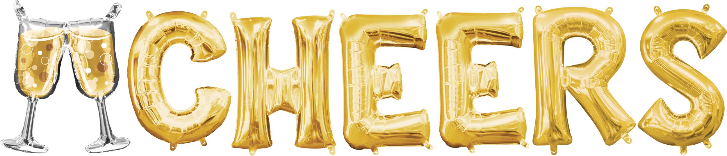 Air-Filled Champagne Glass & Cheers Letter Balloon Kit, Gold, 7-pc ...