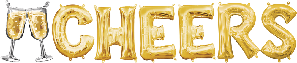 Air-Filled Champagne Glass & Cheers Letter Balloon Kit, Gold, 7-pc ...