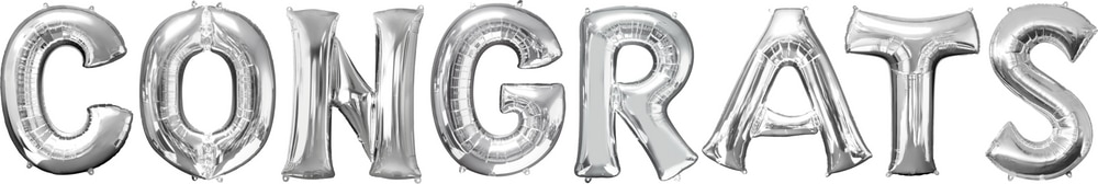 Air-Filled Congrats Letter Balloons, Silver, 8-pc | Party City