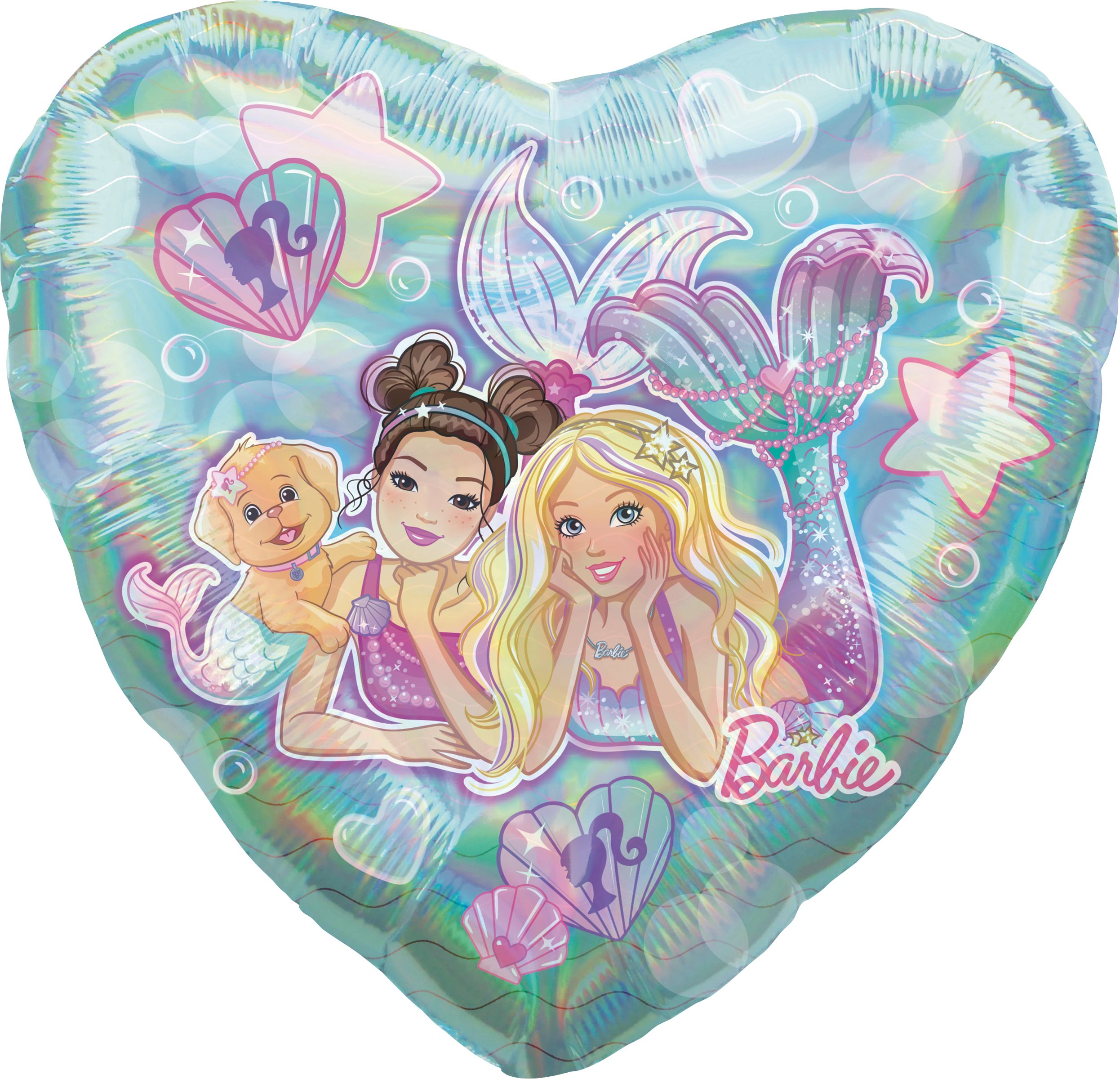 Holographic Barbie Mermaid Heart Foil Balloon for Birthday Party ...
