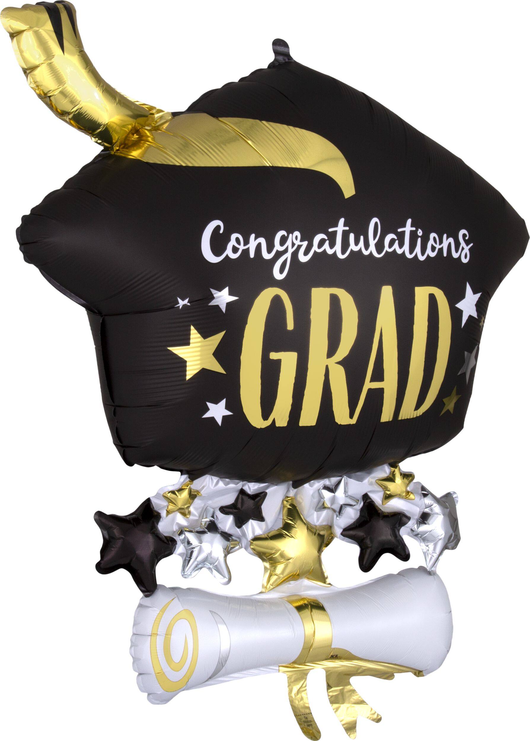 "Congratulations Grad" Graduation Cap Satin Foil Balloon, Black/Gold ...