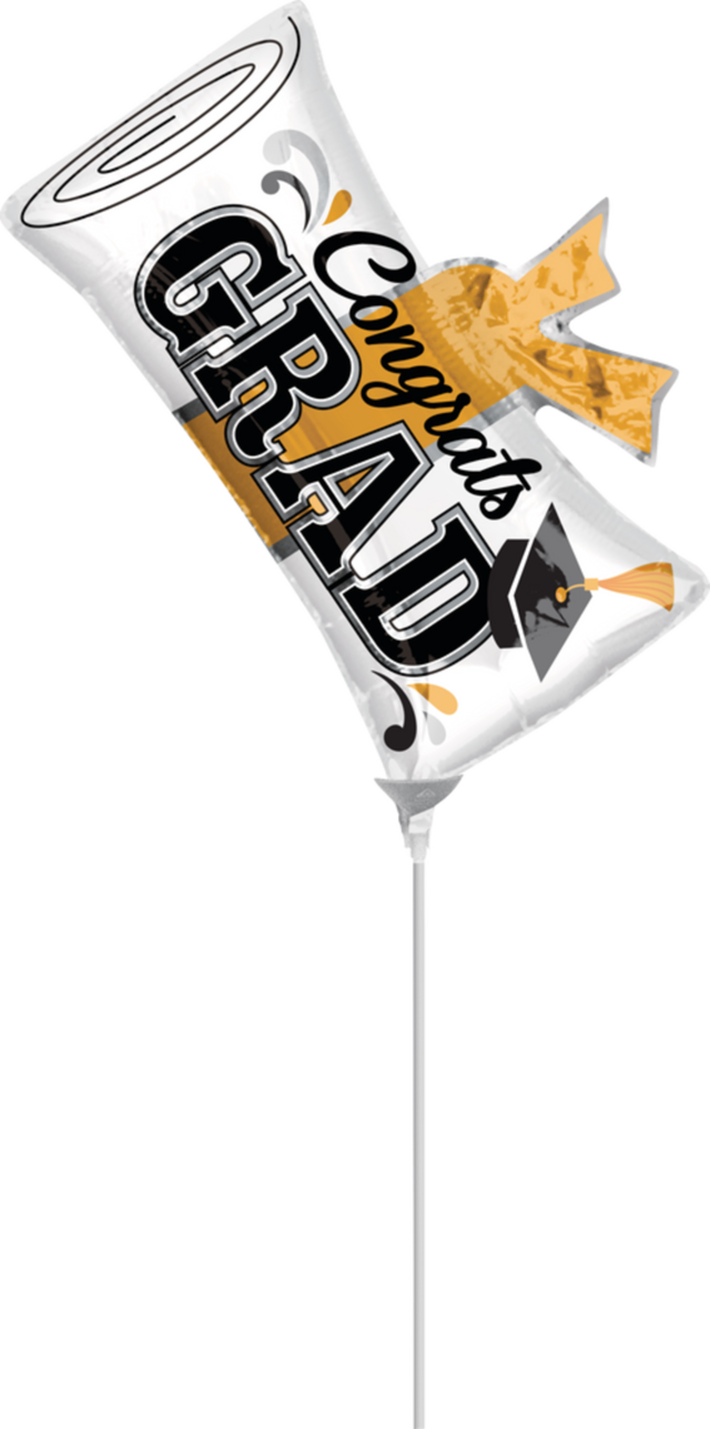 Air-Filled Mini Graduation Diploma Foil Balloon, Gold/Black/White ...