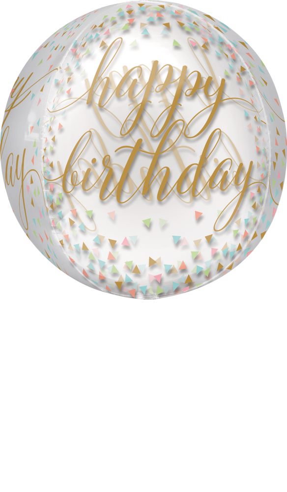 See Thru Orbz Confetti Happy Birthday Foil Balloon Helium Inflation