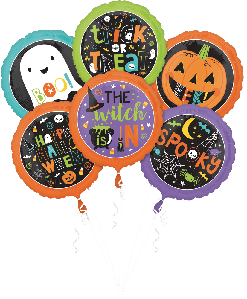 Halloween Friends Foil Balloons, Helium Inflation Included, 6-pk ...