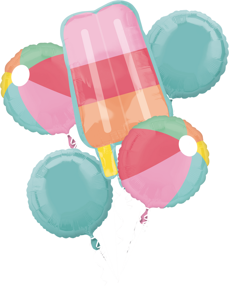 Just Chillin' Foil Balloon Bouquet features Popsicle/Beach Balls for ...