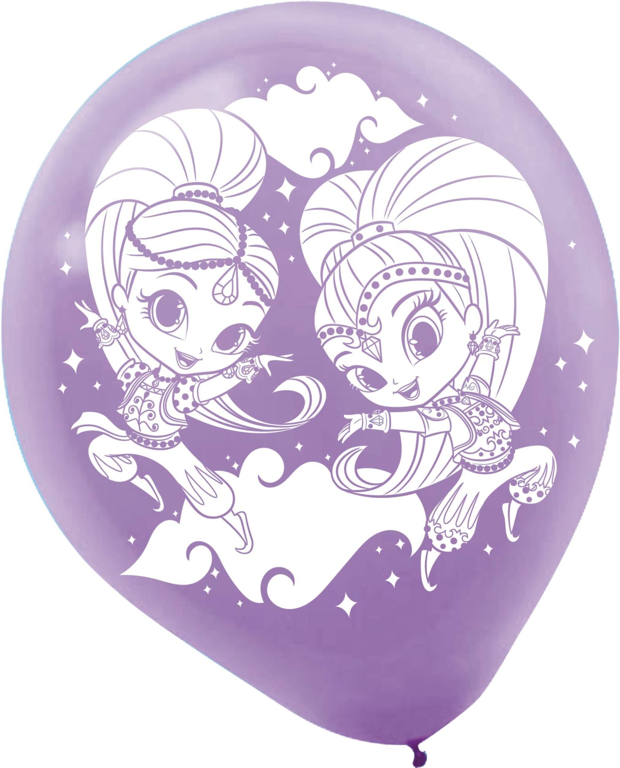 Shimmer & Shine Birthday Party Latex Balloons, Pink/Blue/Purple, 6-pk ...