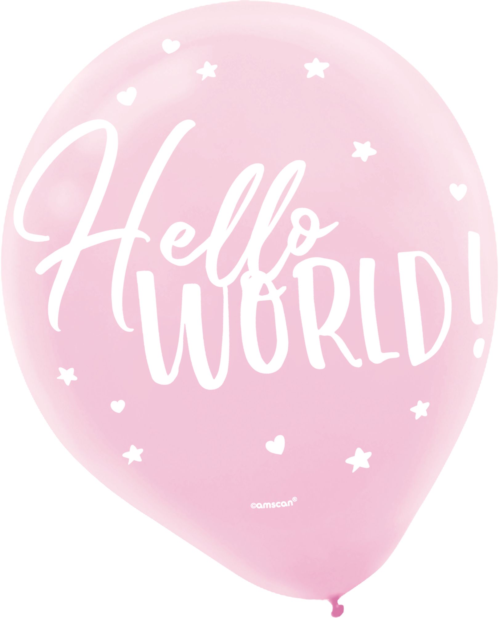"Hello World" Round Latex Balloons, Pink/White, Star/Heart, 12-in, 15 ...