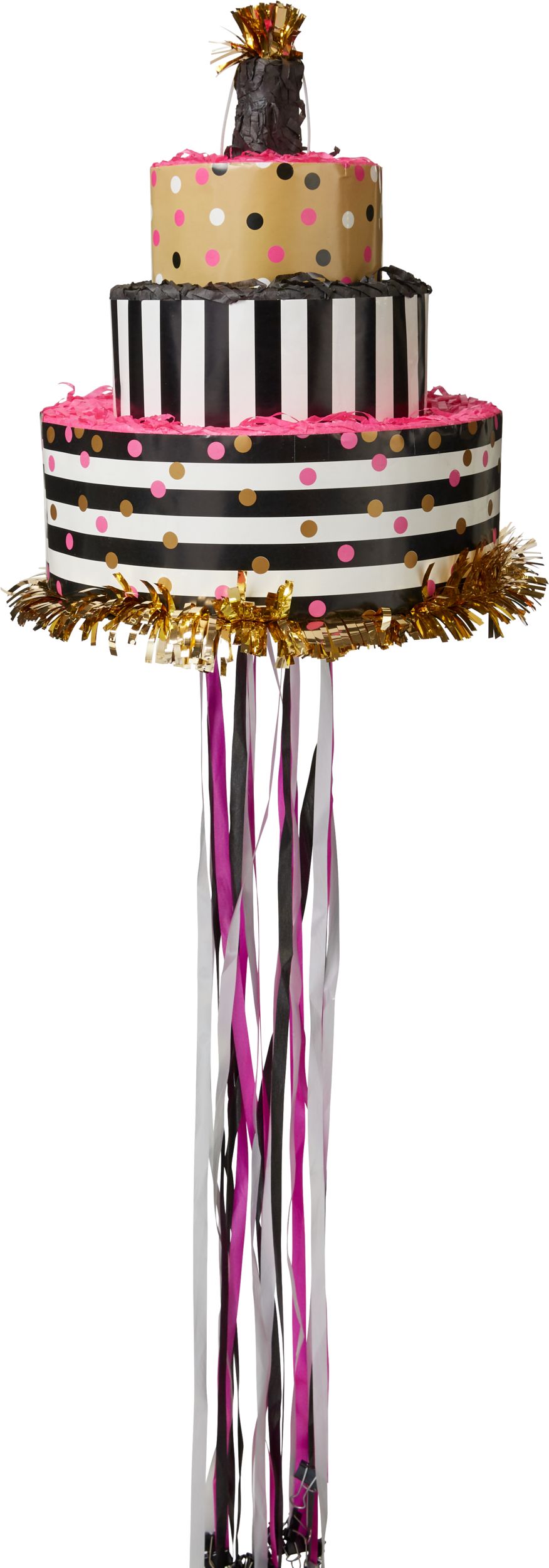Birthday Cake Pull String Pinata, Gold & Pink | Party City