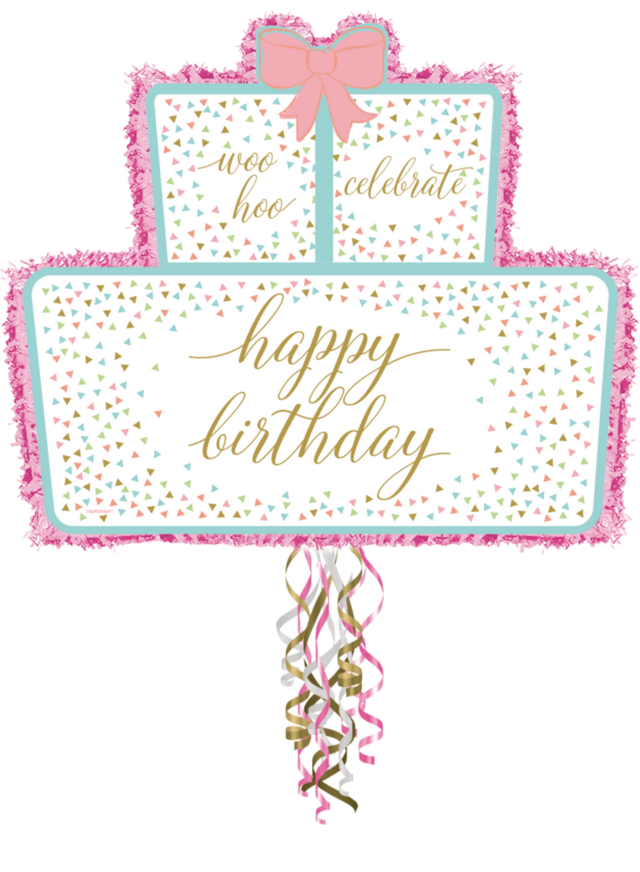 Pull String Pastel & Gold Confetti Birthday Cake Pinata | Party City