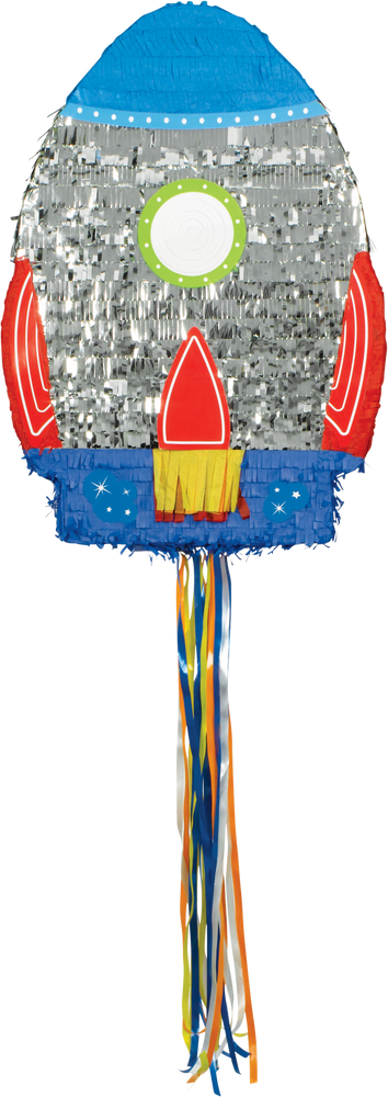 Blast Off Rocketship Pinata Hanging Pull String Decoration, Silver/Blue ...