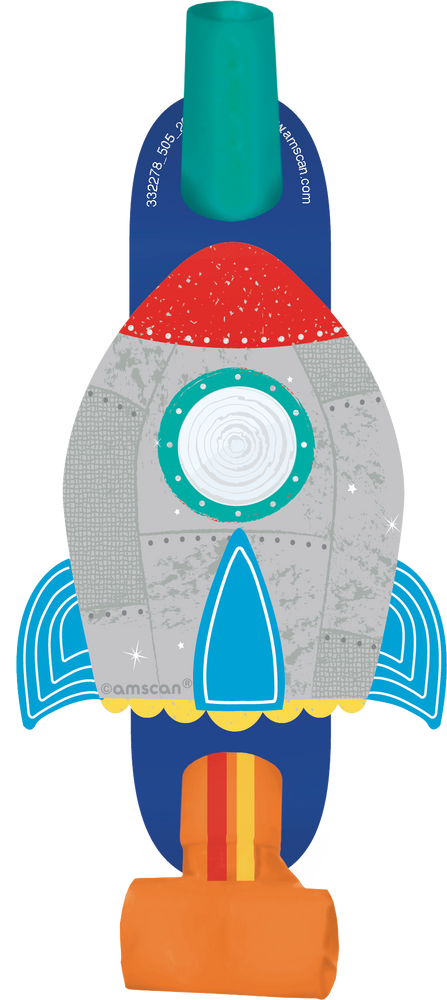 Mirlitons pour fête d'anniversaire en forme de fusée, bleu/orange ...