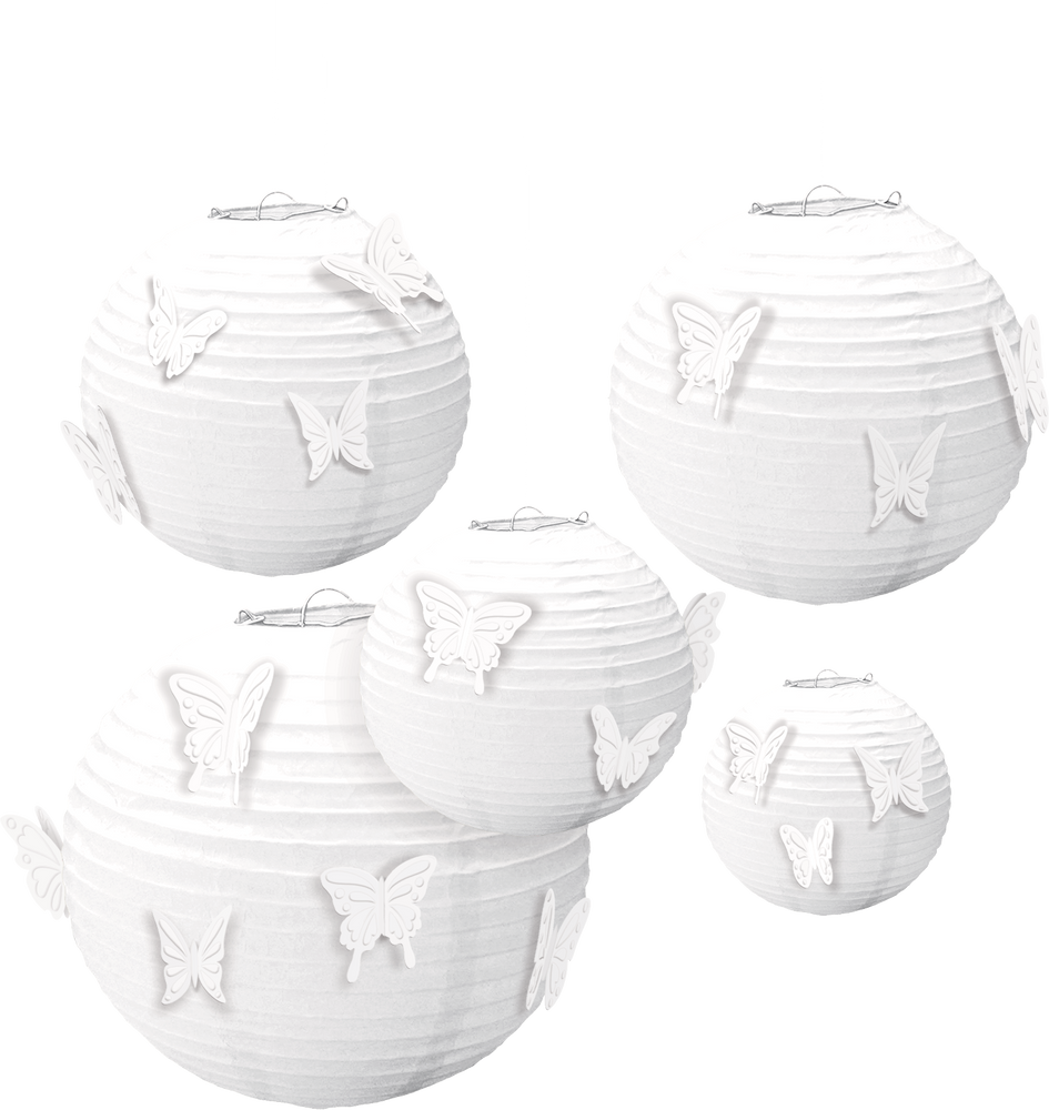 Lanternes de papier blanc avec papillon, paq. 5 | Party City