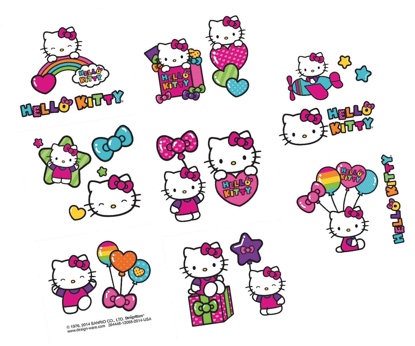 Rainbow Hello Kitty Easy to Apply Party Favour Tattoos, 1 Sheet ...
