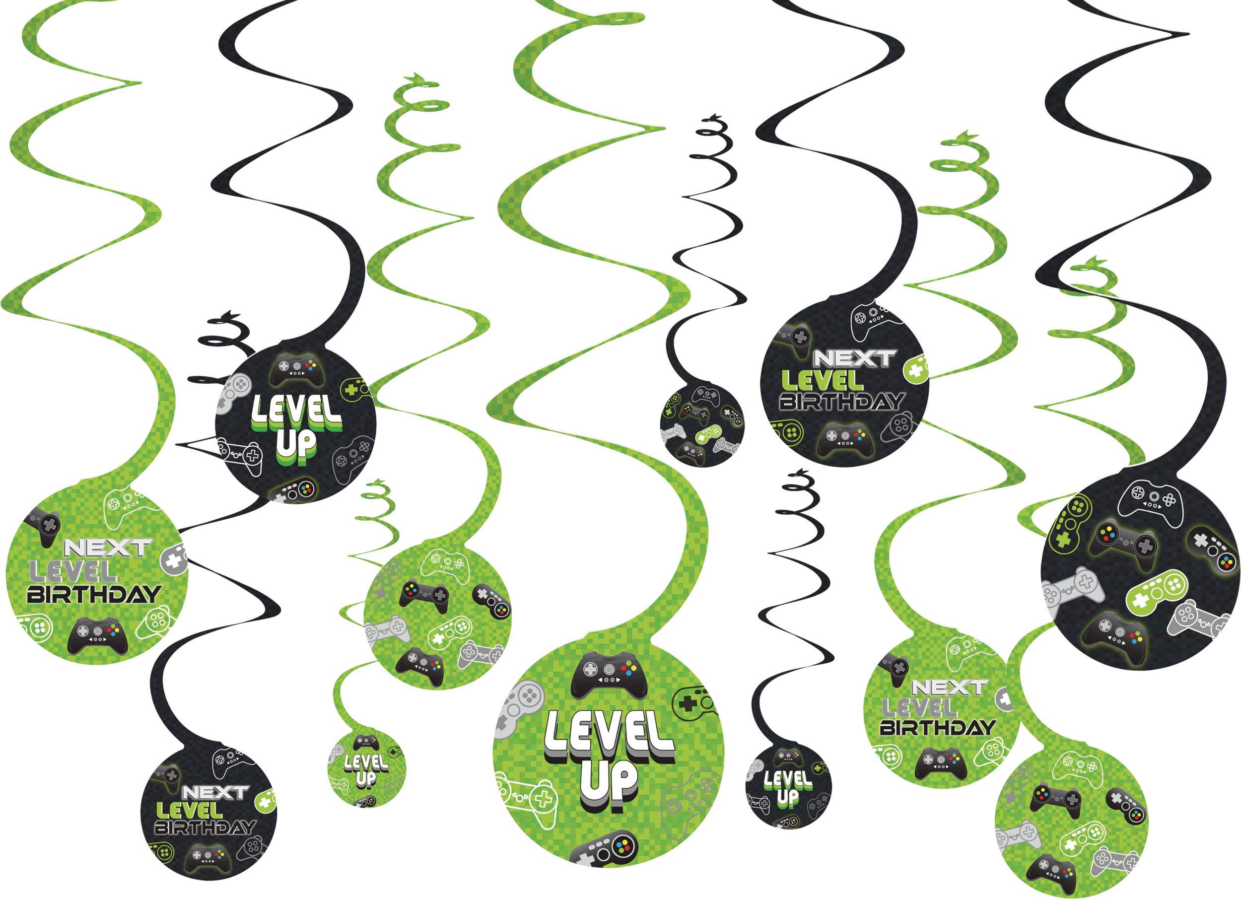 Level Up Swirl Hanging Decorations, Green/Black, 10-in, 12-pk, for ...