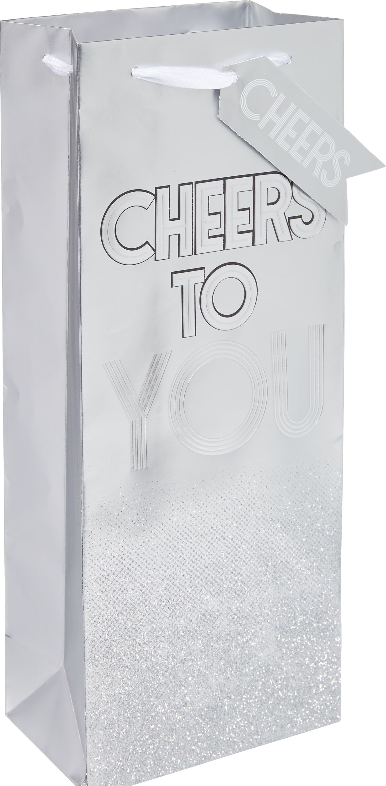Metallic Silver Paper Cheers Bottle Bag | Party City