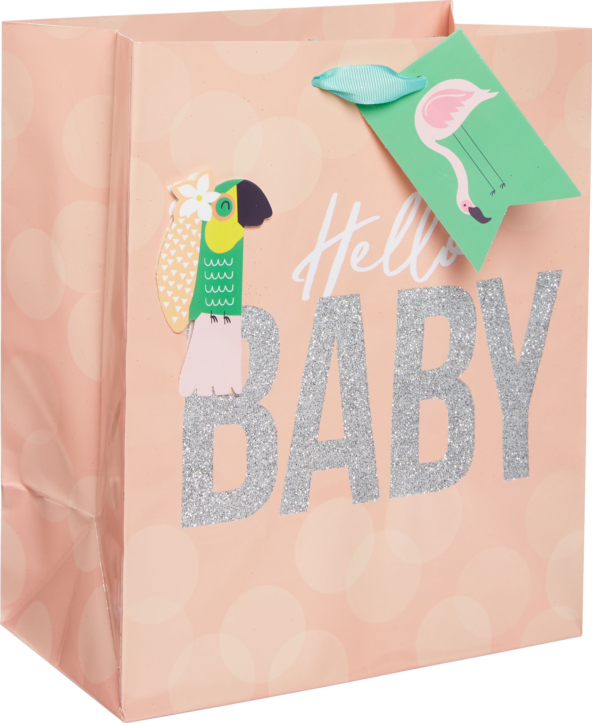 "Hello Baby" Bird Paper Gift Bag, Peach, 13-in, for Baby Shower/Gender ...