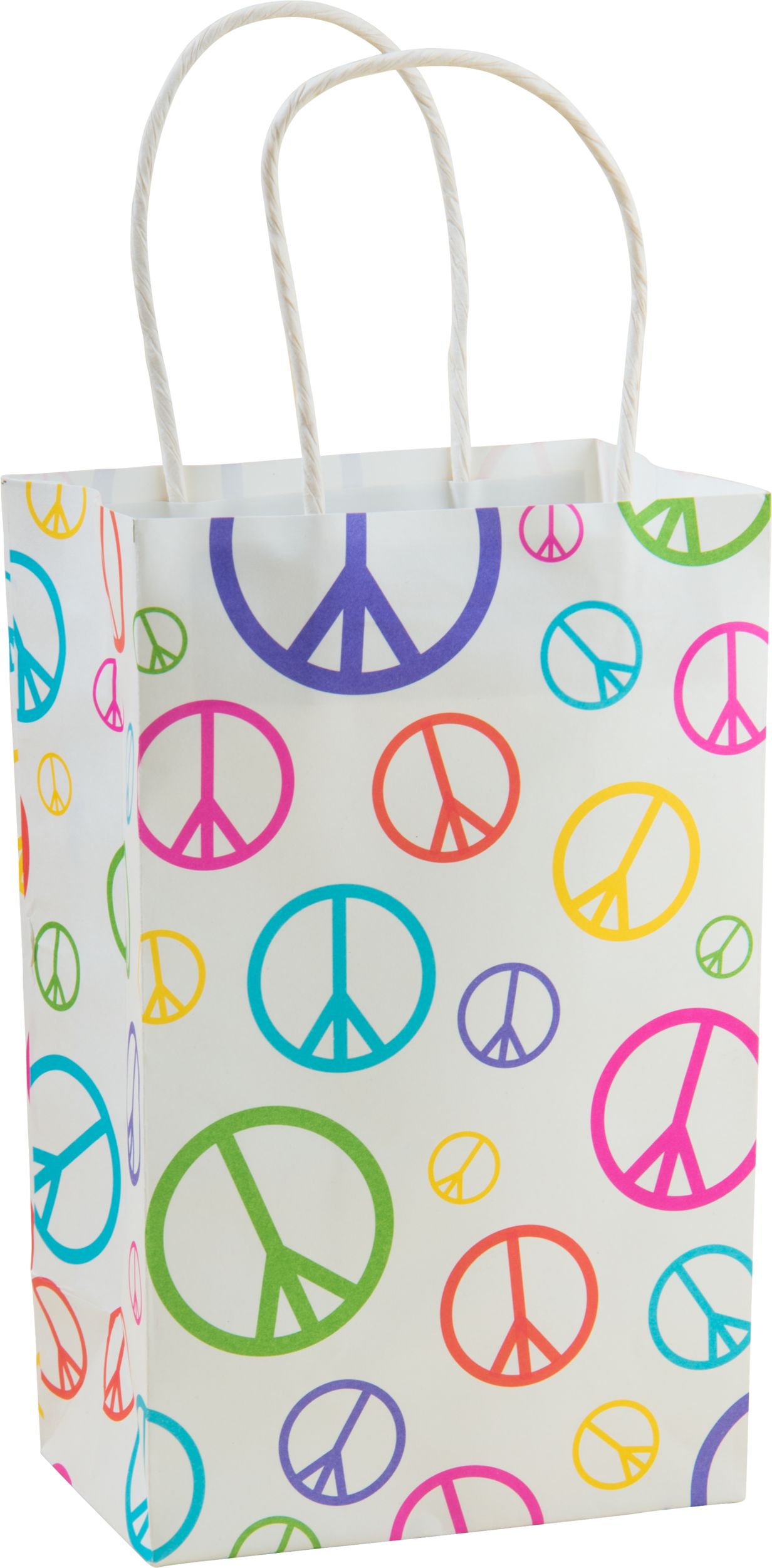 Peace Sign Mini Kraft Bag, Vanilla Cream | Party City