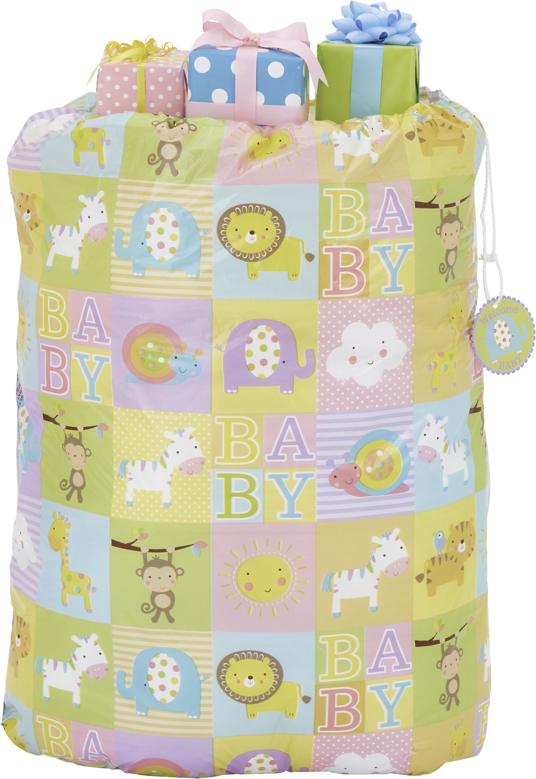"Baby" Lion/Elephant/Tiger Reusable Gift Sack Bag with Tag, Green ...