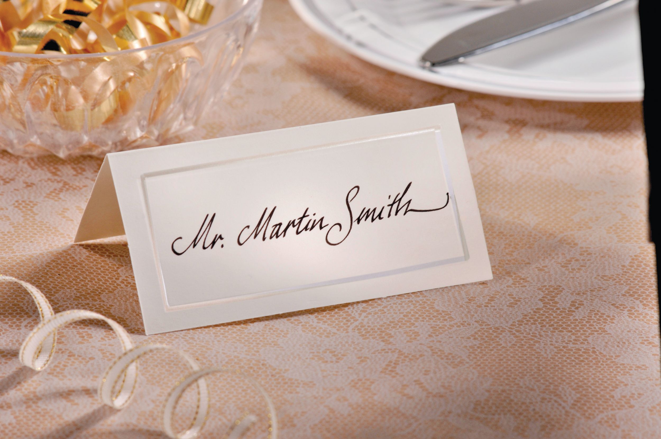 Ivory Pearlized Border Place Cards, 50-pk | Party City