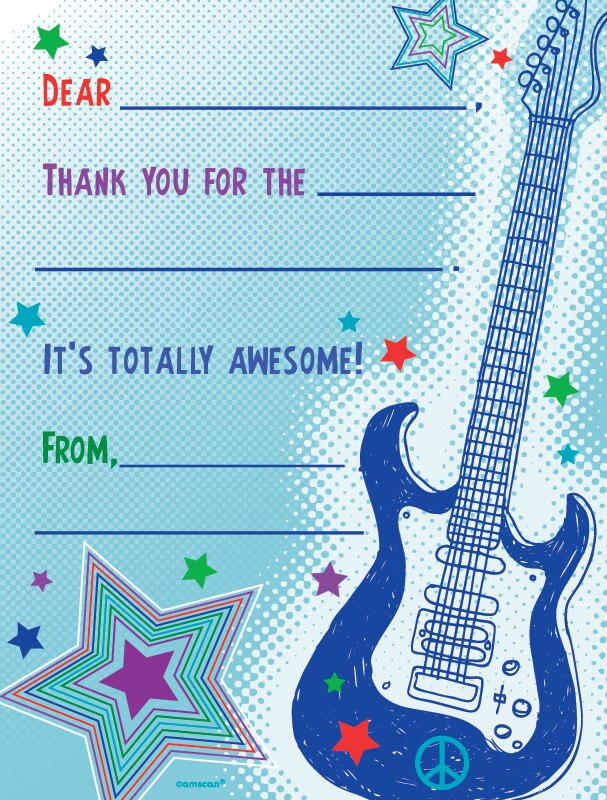 Rock Star Fill-In Thank You Cards, 8-pk | Party City