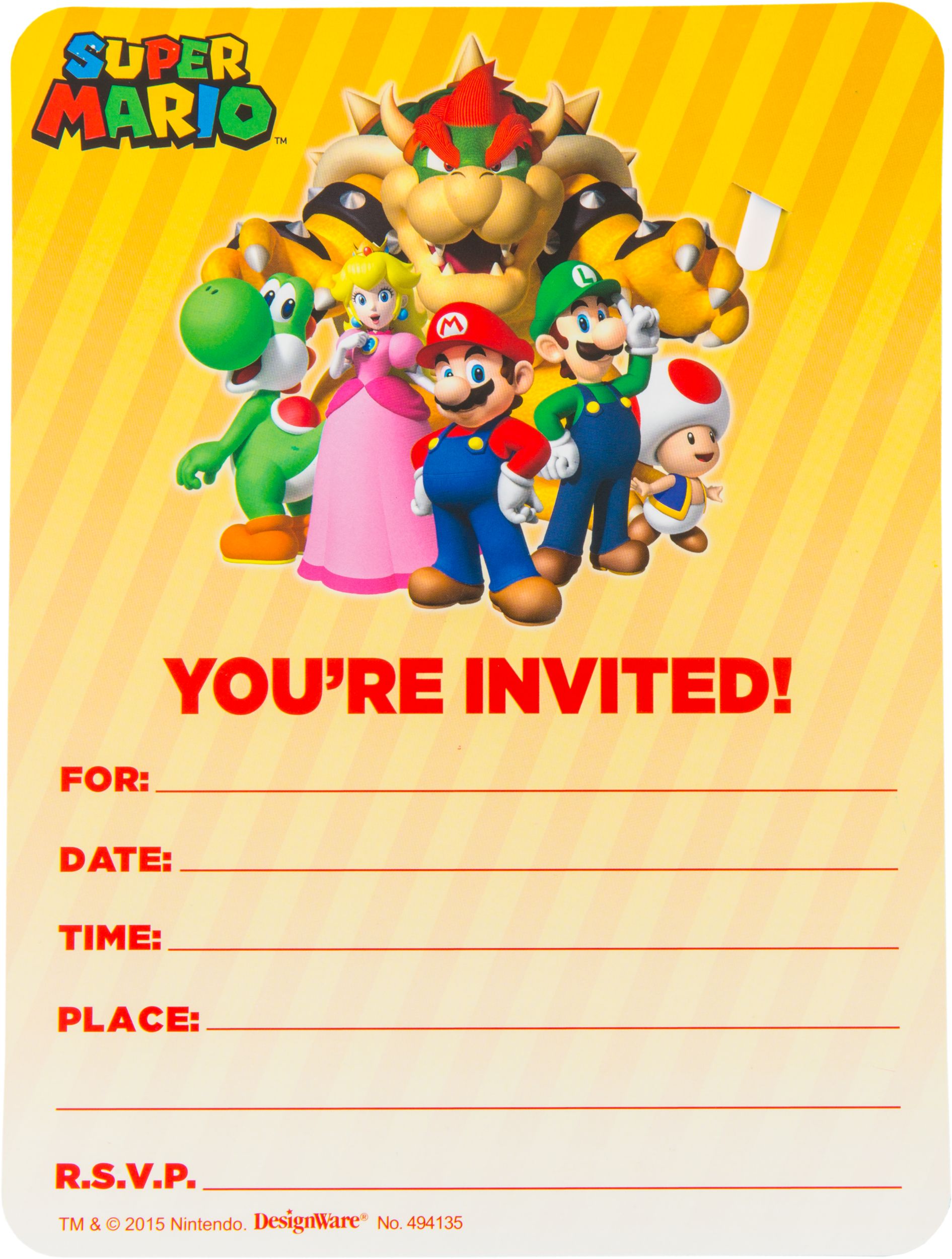 Premium Prismatic Super Mario Invitations with Badges, 8-pk | Party City