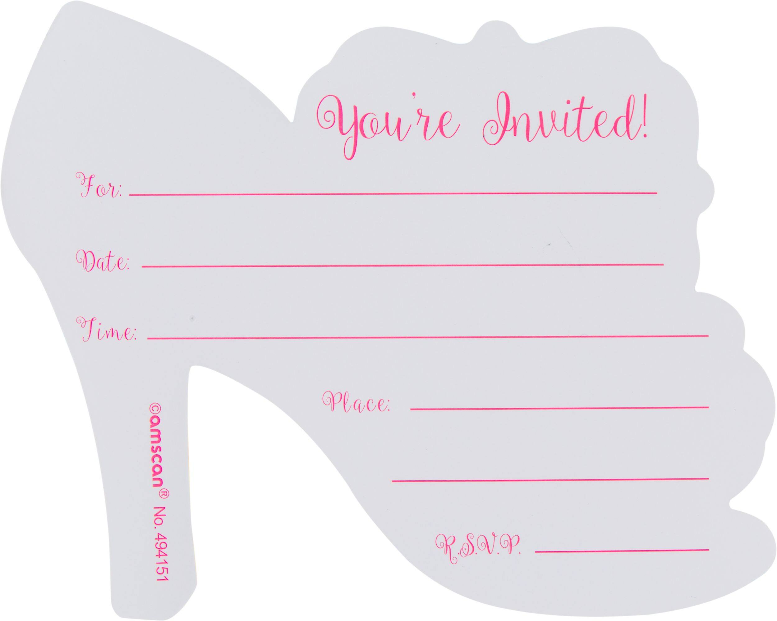 Premium Glitter Zebra Shoe Invitations, 8-pk | Party City