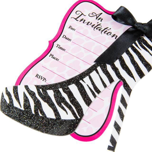 Premium Glitter Zebra Shoe Invitations, 8-pk | Party City