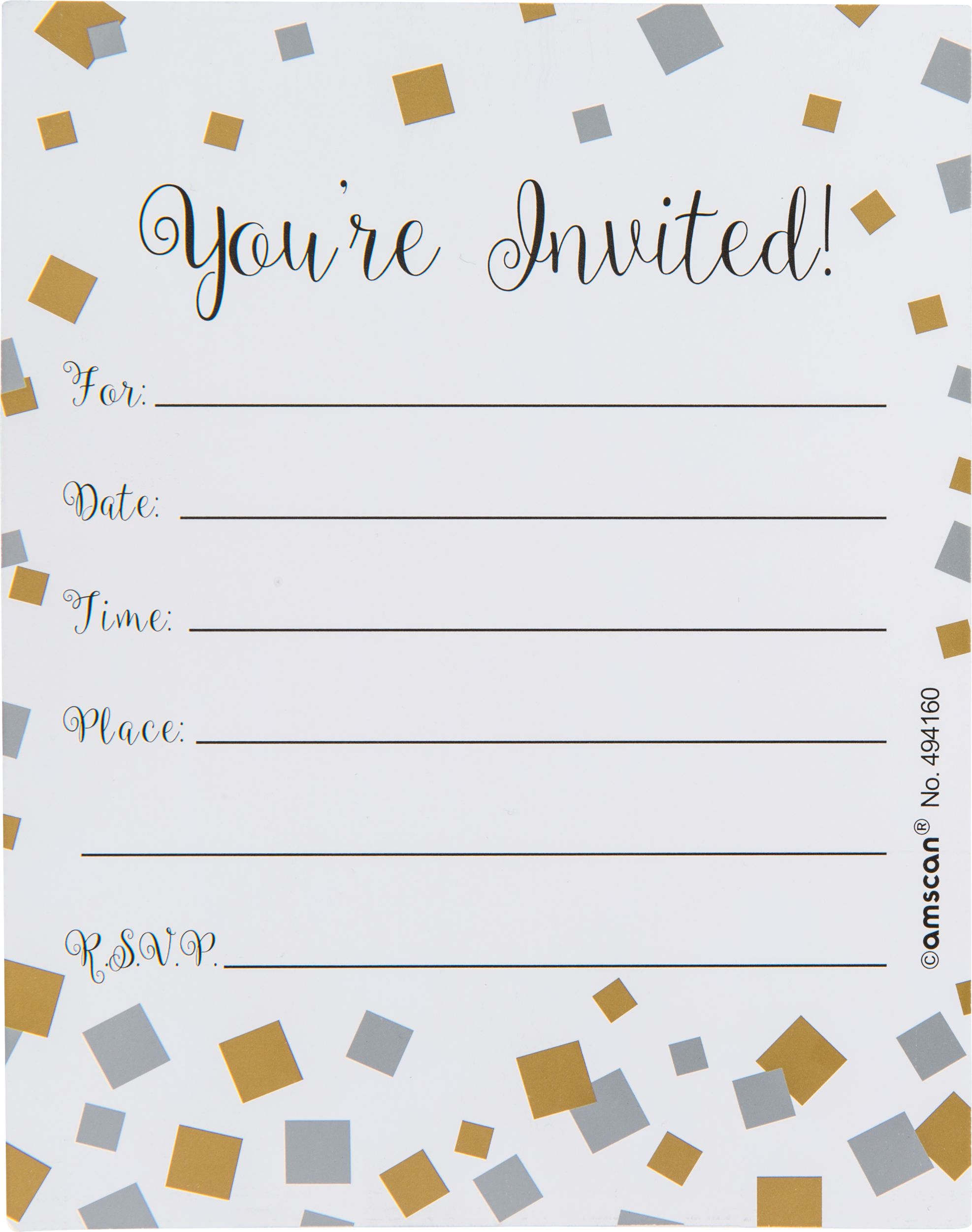 Metallic Black Gold Silver Squares Invitations, 8-pk | Party City