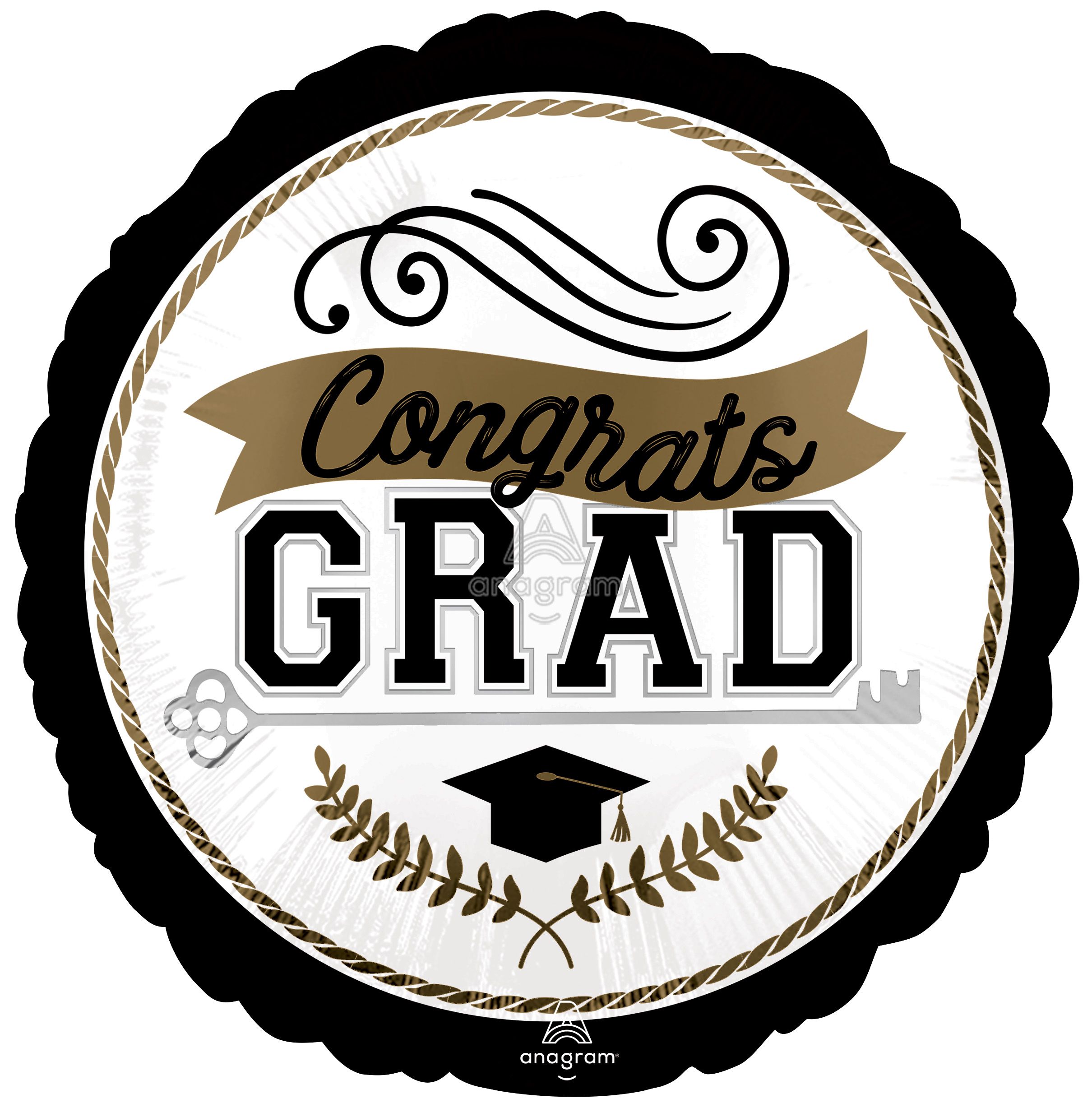 "Congrats Grad" Round Satin Foil Balloon, White/Black, 18-in, Helium ...
