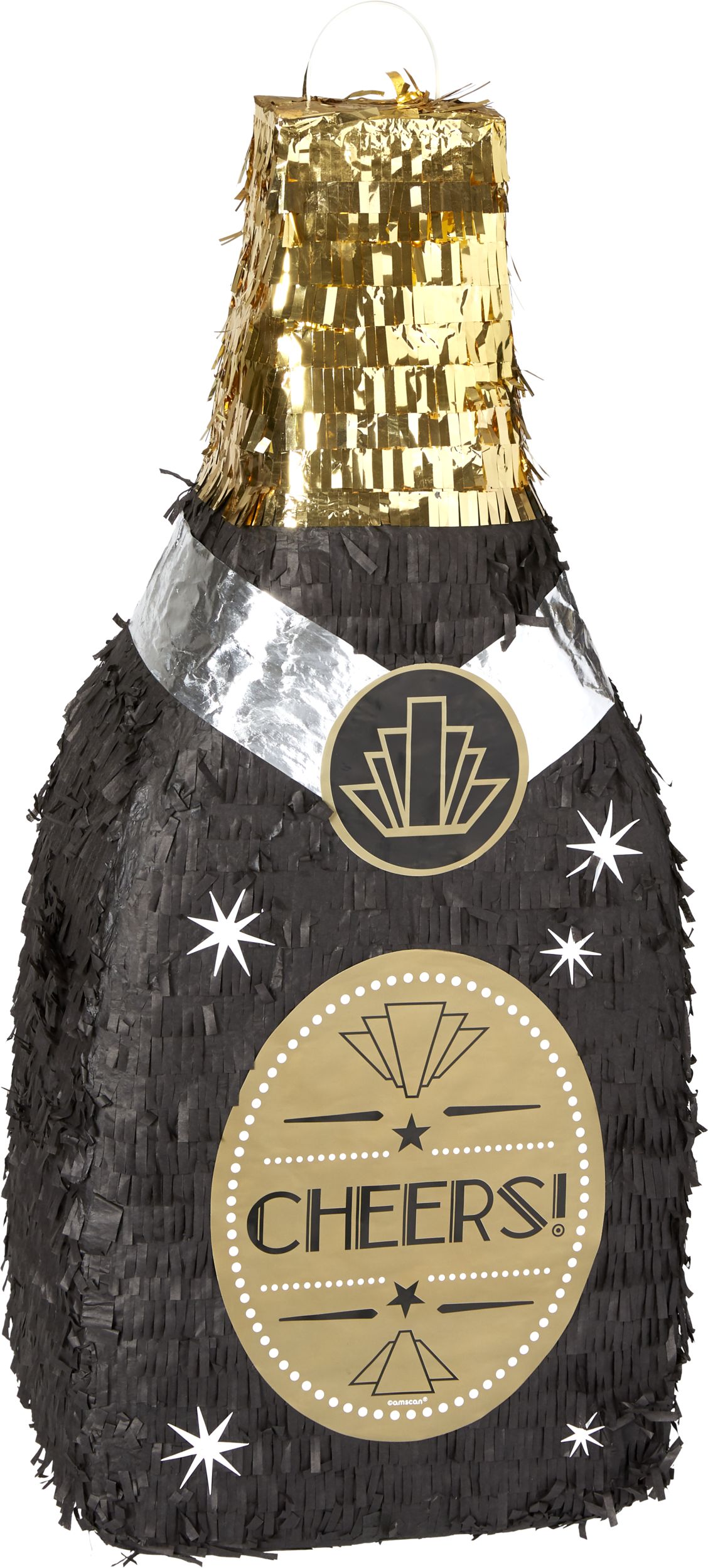 "Cheers" Champagne Bottle Pinata Hanging Decoration, Black/Gold, 27-in ...