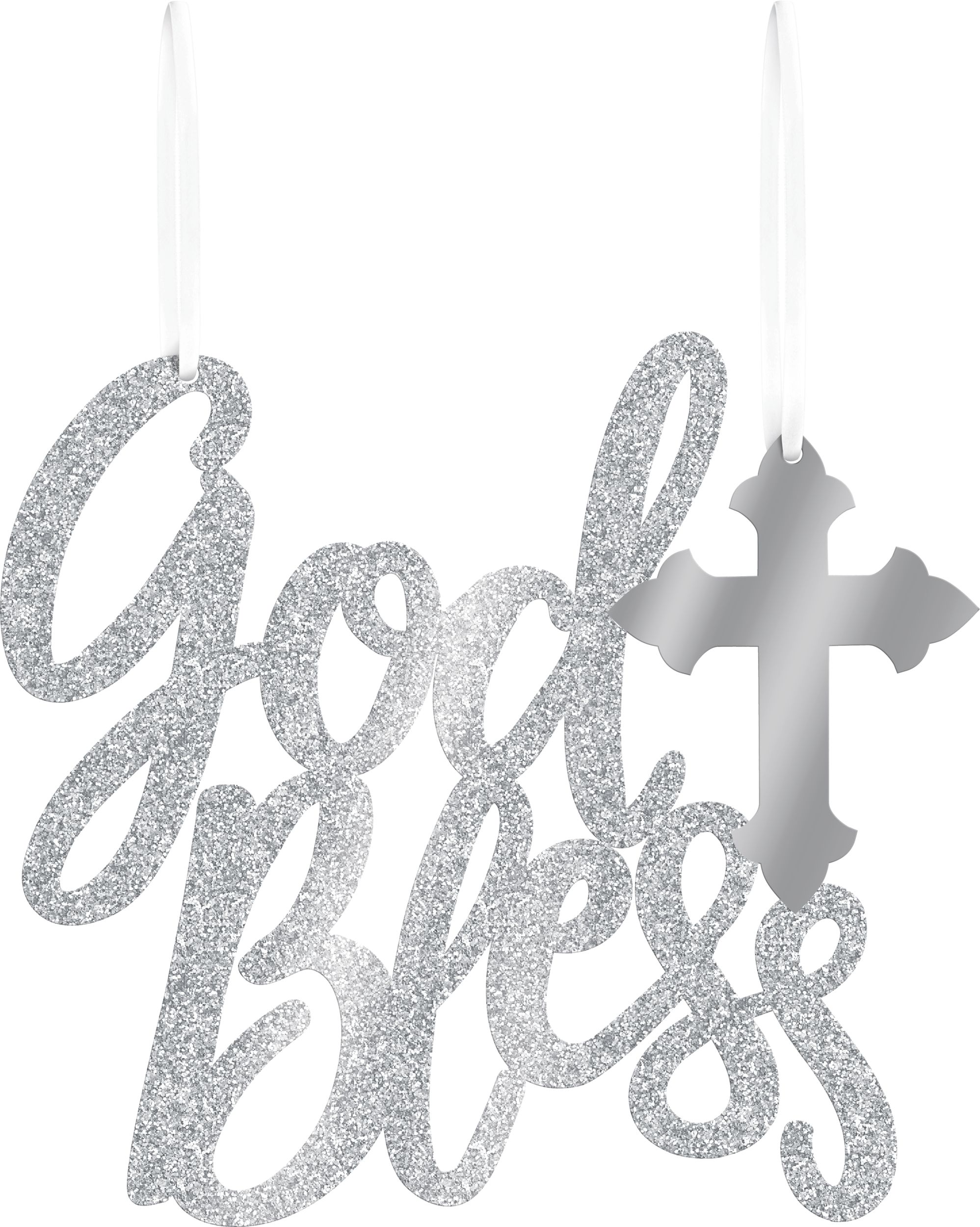 "God Bless" Hanging Sign Decoration, Silver, 11-in, for First Communion ...