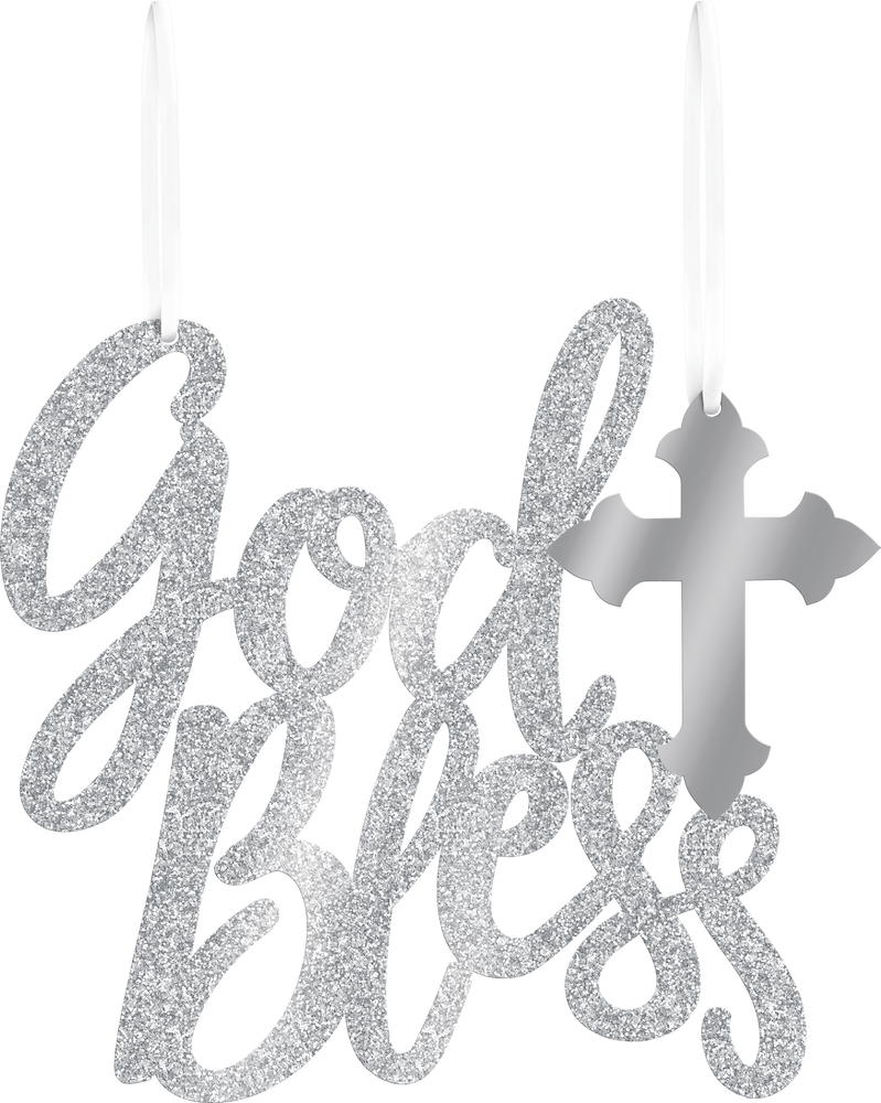 Glitter Silver God Bless Sign | Party City