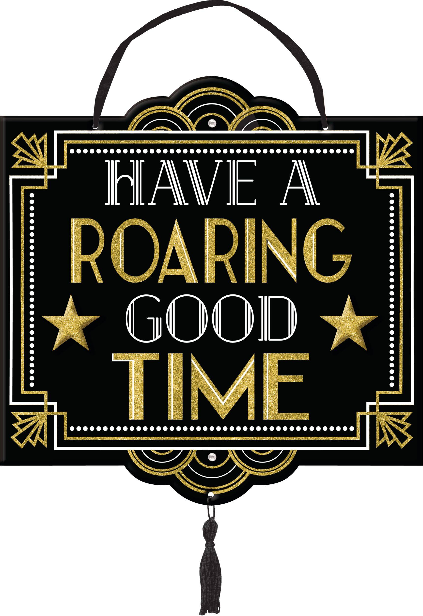 "Have a Roaring Good Time" Hanging Sign Decoration, Gold/Black, 15-in ...