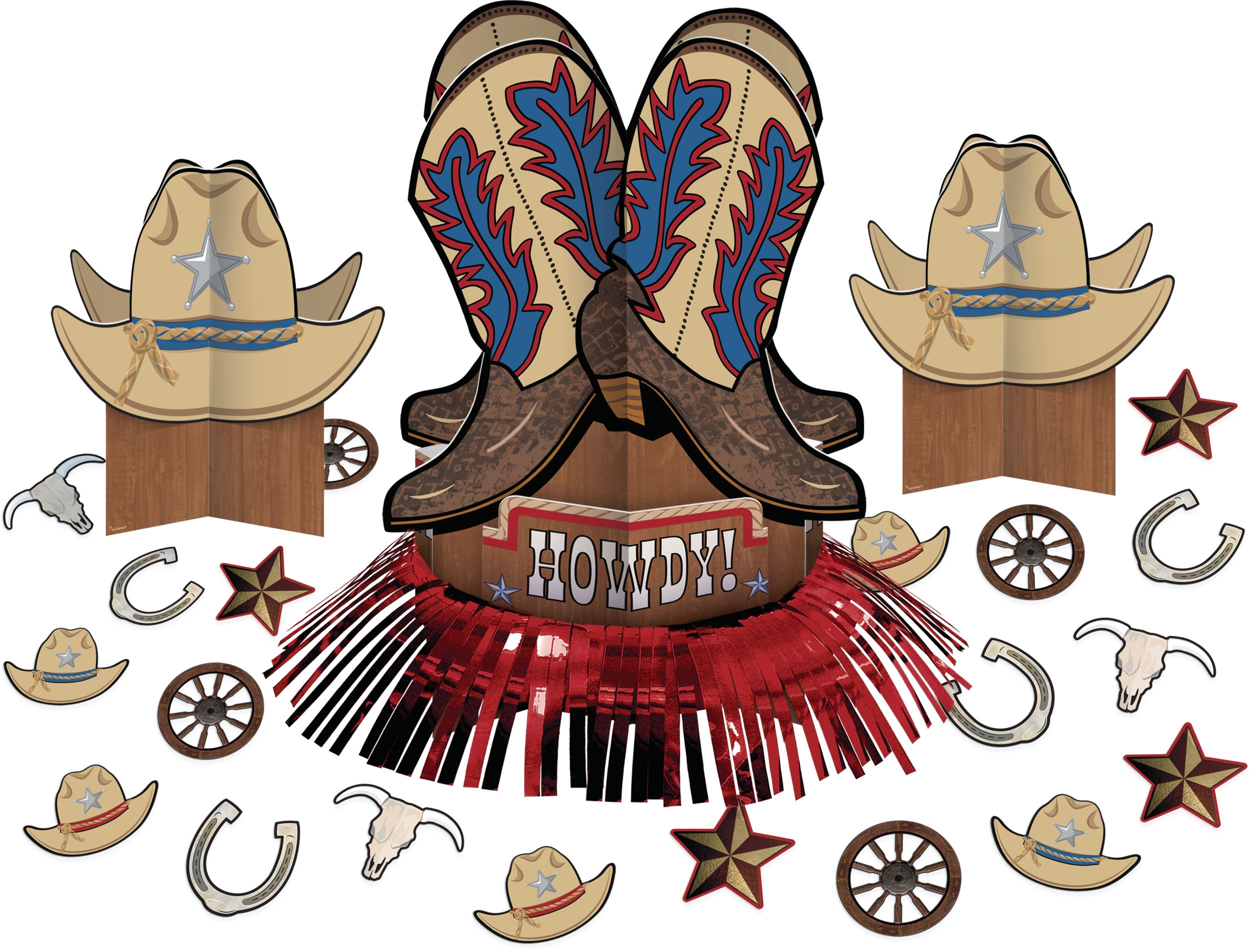 Western Boot Table Decorating Kit Centerpieces with Confetti, Brown, 12 ...