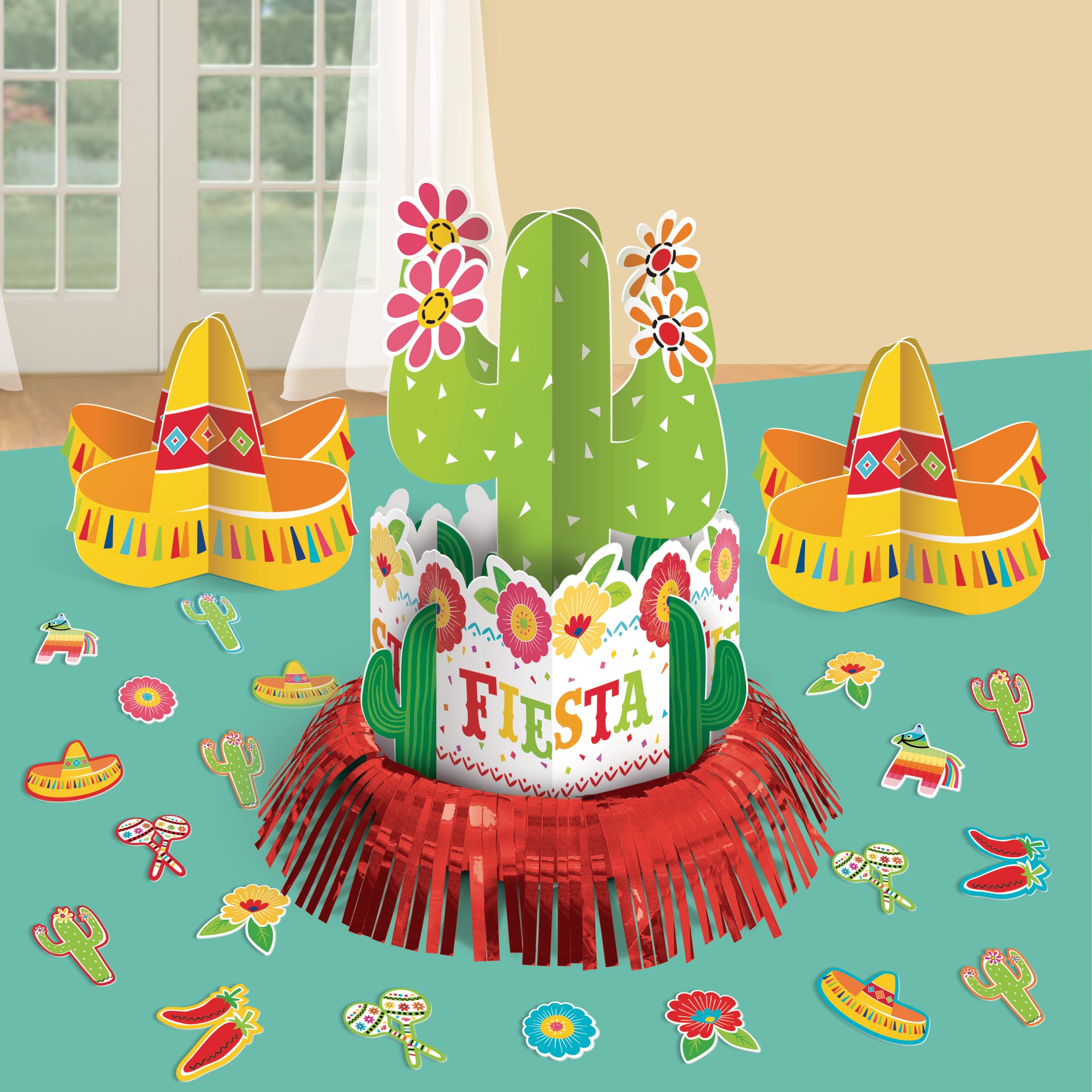 "Fiesta" Cactus Table Decorating Kit Centerpieces with Confetti, Green ...