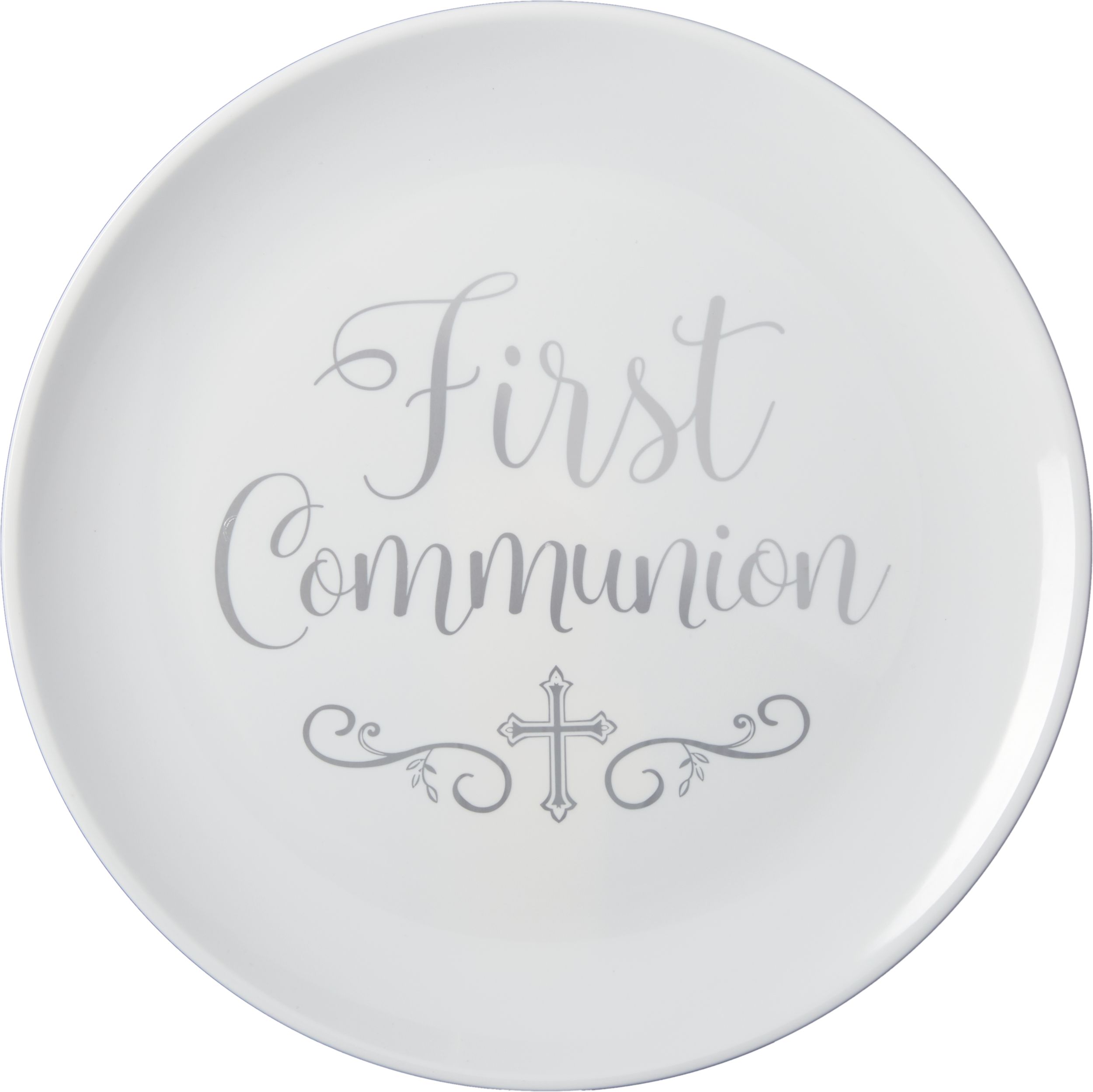 "First Communion" Round Plastic Reusable Platter, White/Silver, 14-in ...