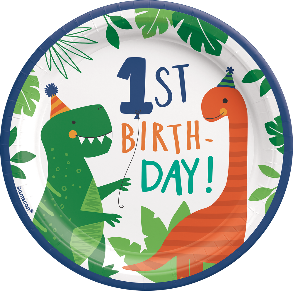Dino-Mite Dinosaur 1st Birthday Party Dessert Plates, 7-in, 8-pk ...