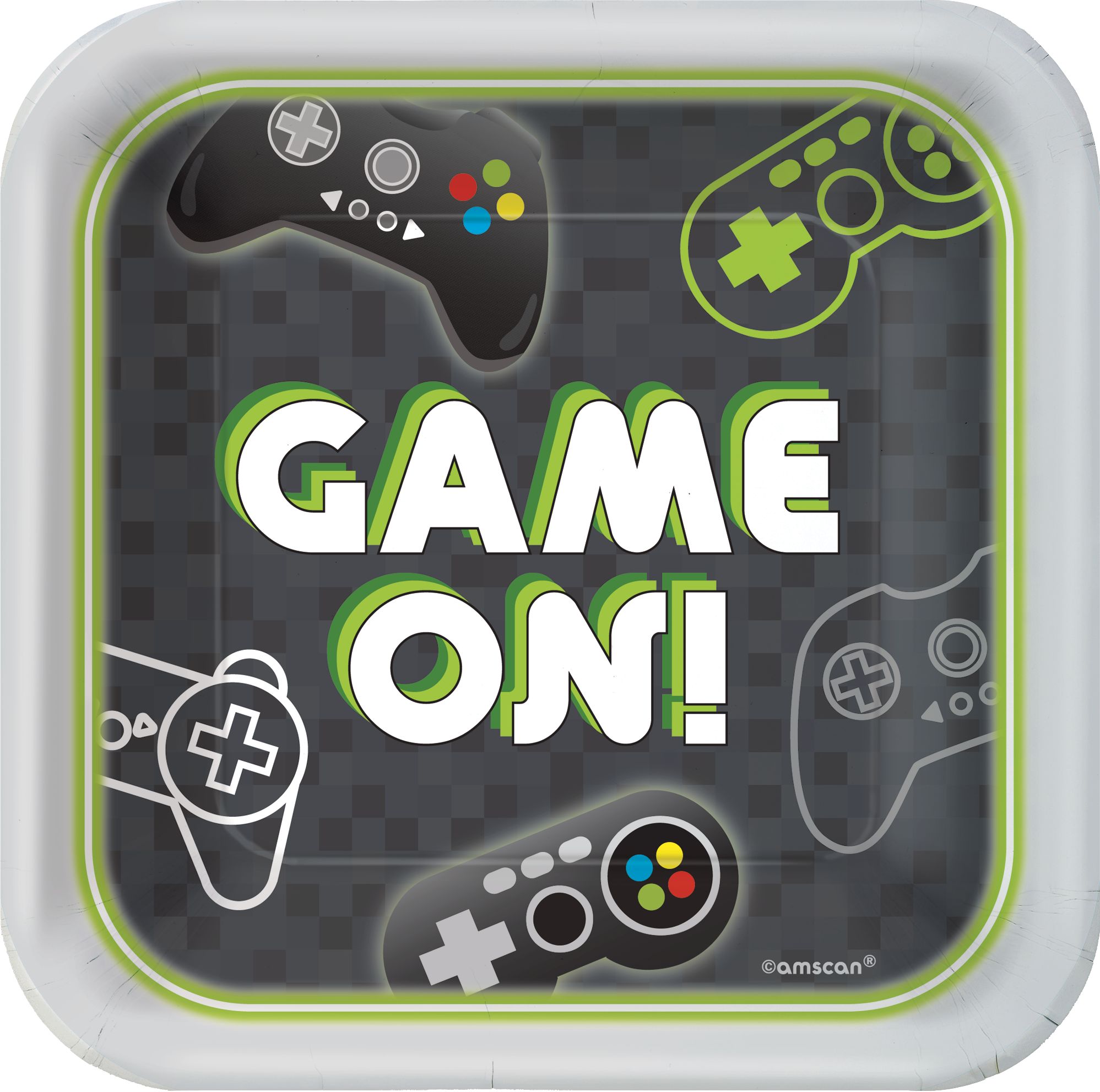 Level Up "Game On" Square Paper Disposable Dessert Plates, Black/Green ...