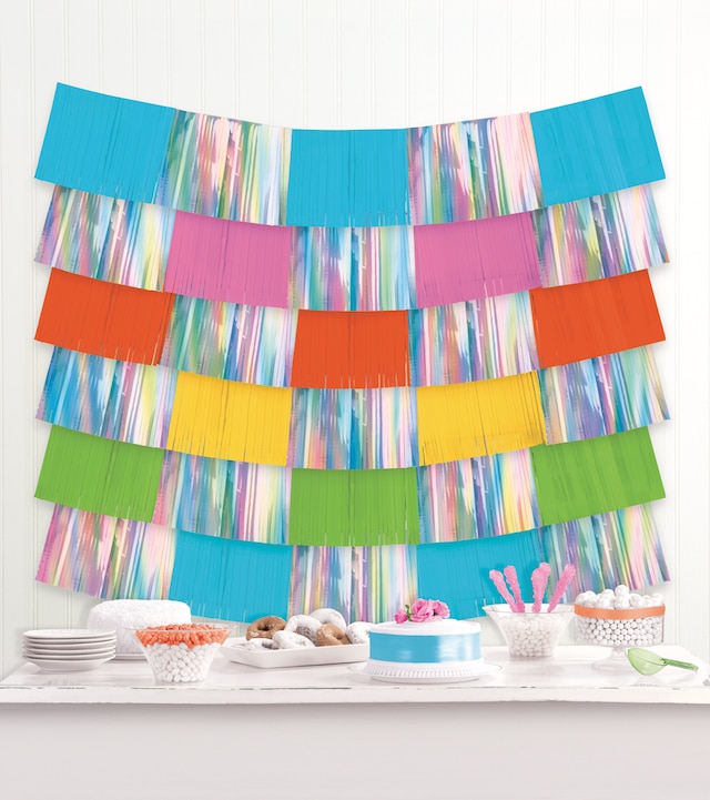 Iridescent Multicoloured Fringe Banners, 9-pc | Party City