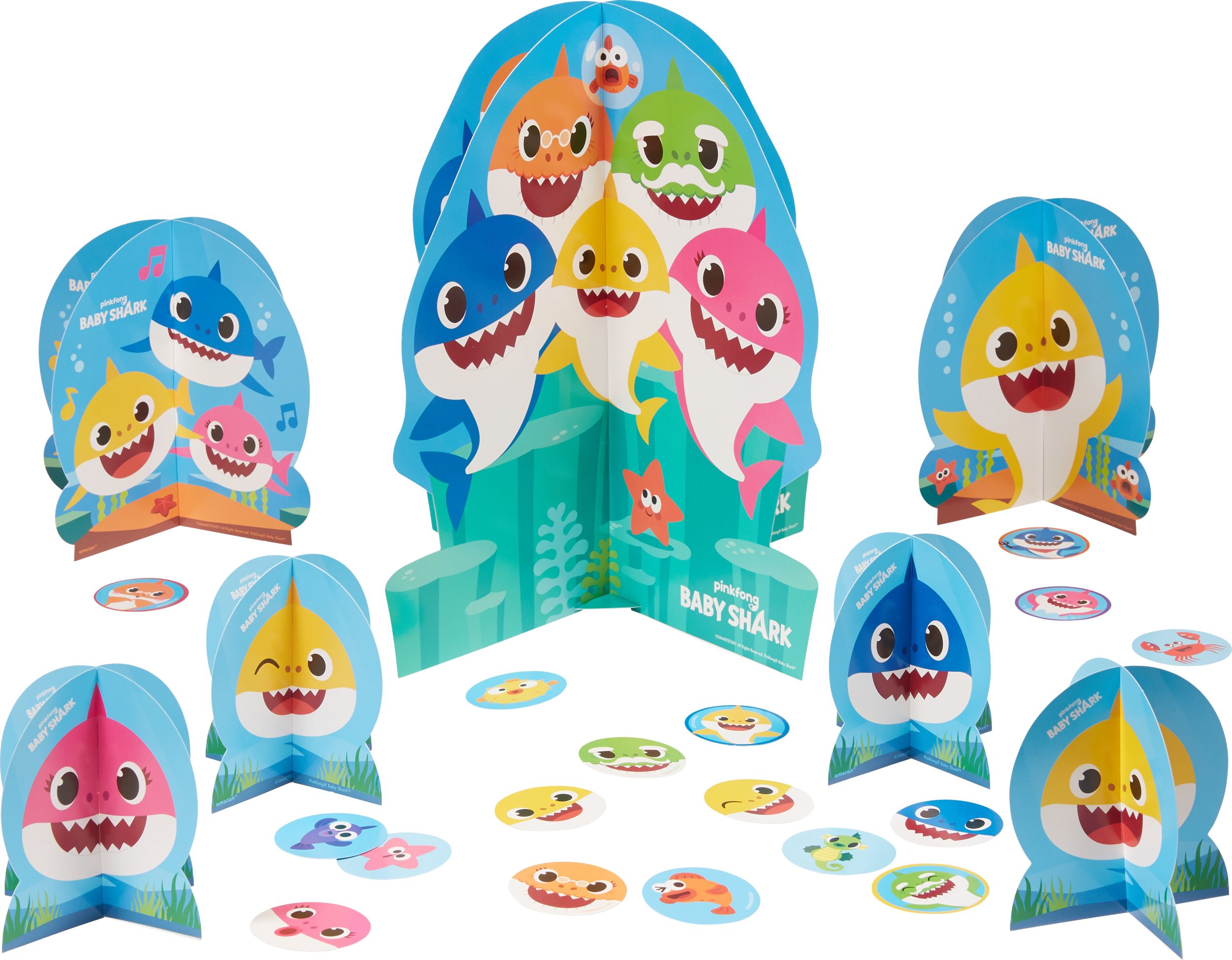 Baby Shark Table Decorating Kit Centerpieces with Confetti, Blue, 12-in ...