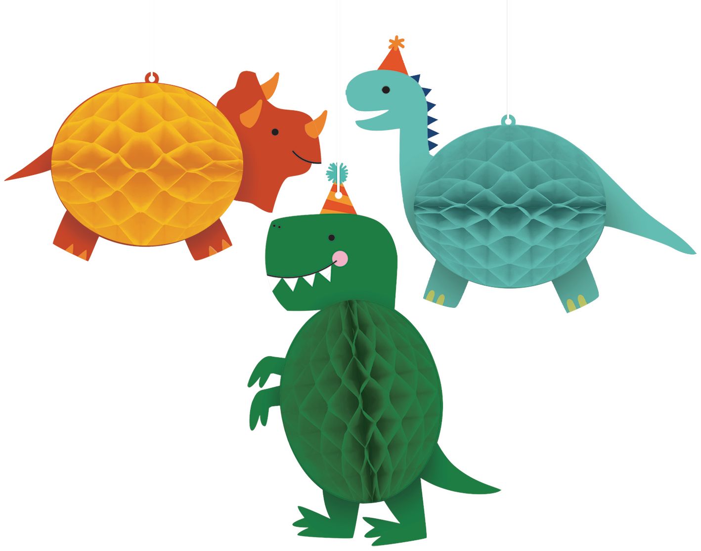 Dino-Mite Dinosaurs Honeycomb Hanging Decorations, Yellow/Green/Blue ...