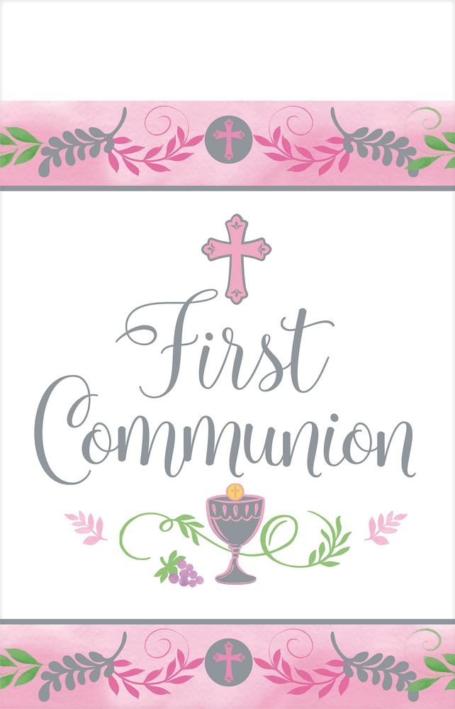 Kids' First Communion Table Cover, Pink/White | Party City