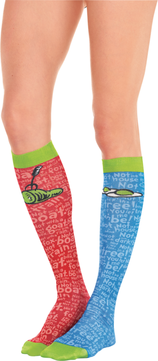 Dr. Seuss Mismatched Green Eggs & Ham Knee Socks, Adult, One Size ...