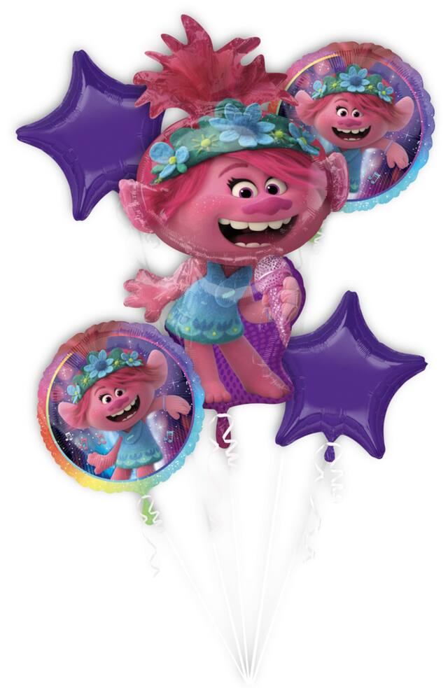 Trolls Poppy Foil Balloon Bouquet for Birthday Party, Helium Inflation ...