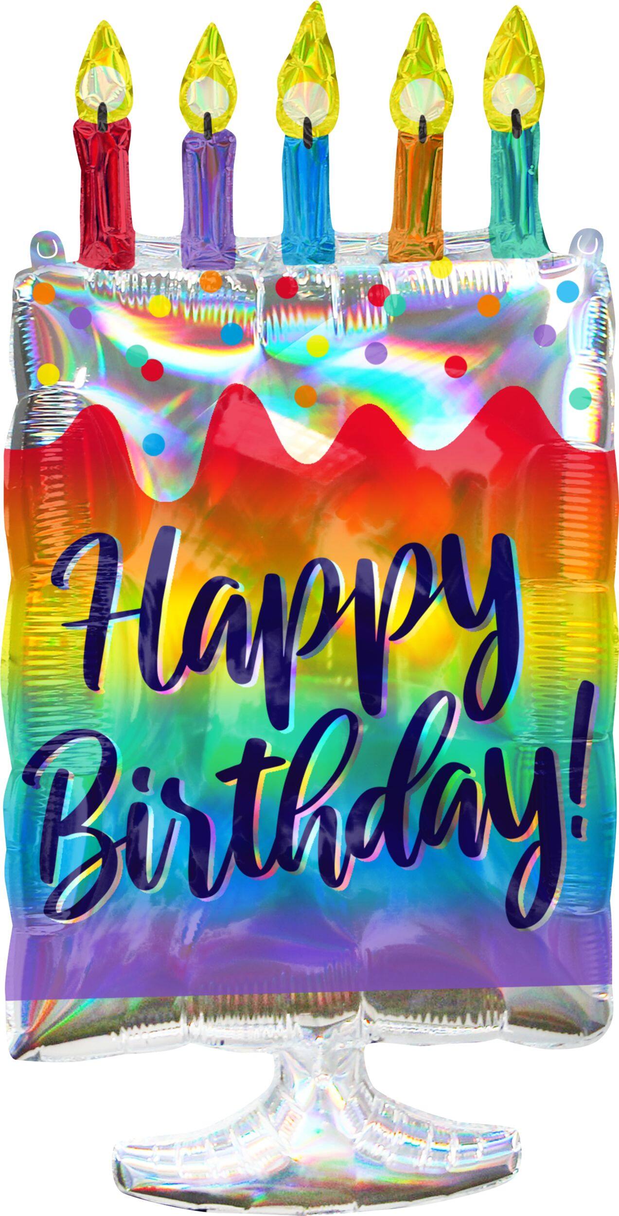 "Happy Birthday" Birthday Cake Satin Foil Balloon, Multi-Coloured, 30 ...