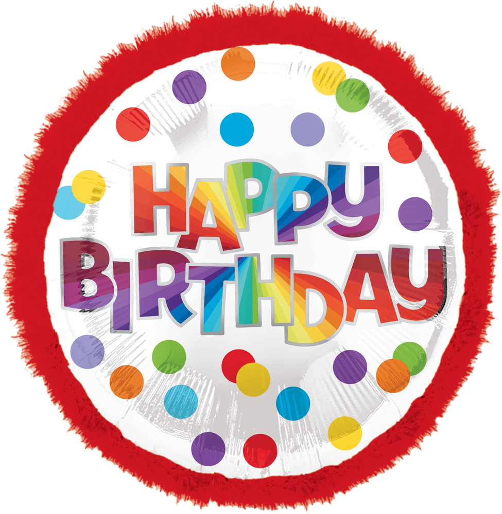 Rainbow Happy Birthday Foil Balloon With Boa Trim Helium Inflation