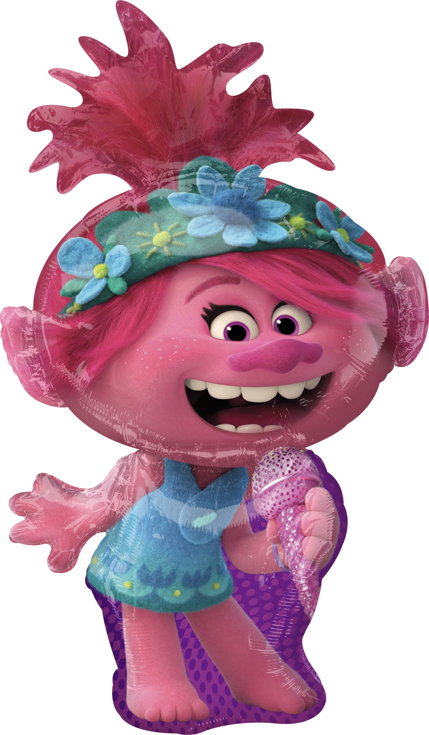 Trolls Poppy Satin Foil Balloon, Pink, 37-in, Helium Inflation & Ribbon ...