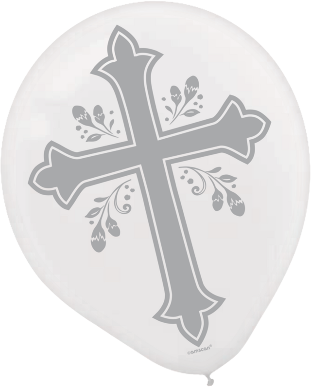 Holy Day "God Bless" Round Latex Balloons, Silver/White, Cross, 12-in ...