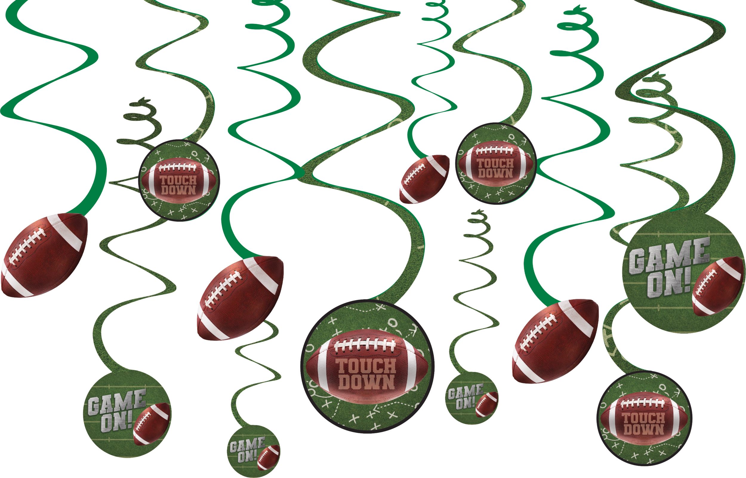 Football "Touch Down" Swirl Hanging Decorations, Green/Brown, 10-in, 12 ...