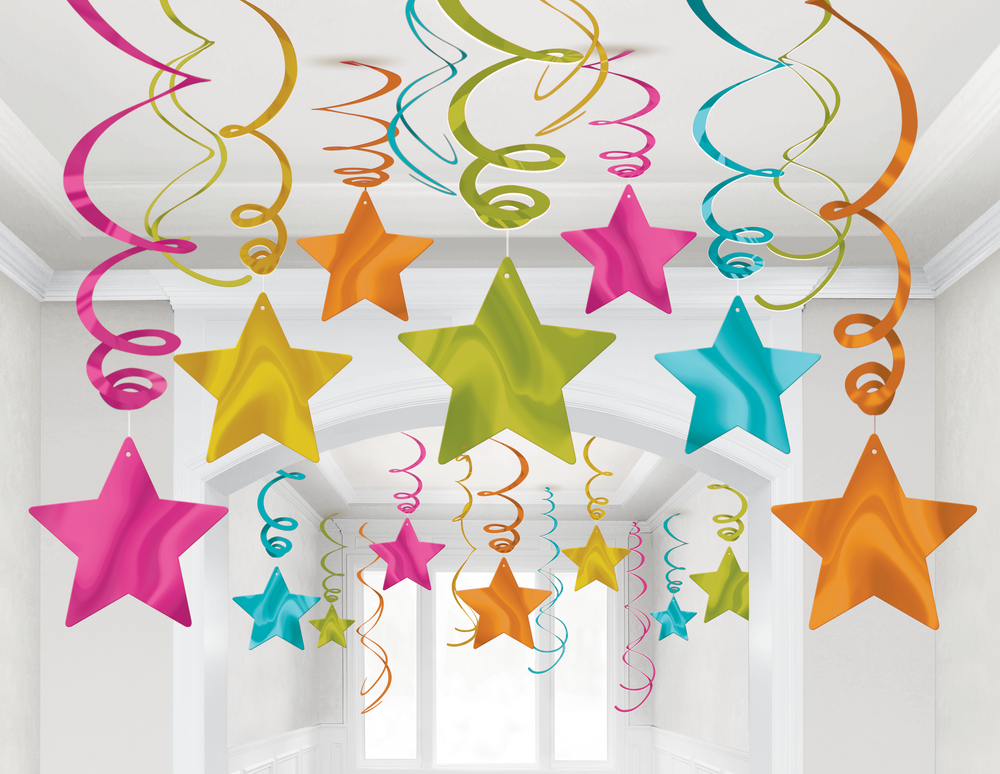 Bright Multicolour Star Swirl Decorations, 30-ct | Party City